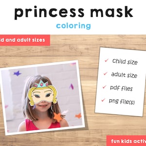 Princess Mask Printable Coloring Princess Party Favor Princess ...