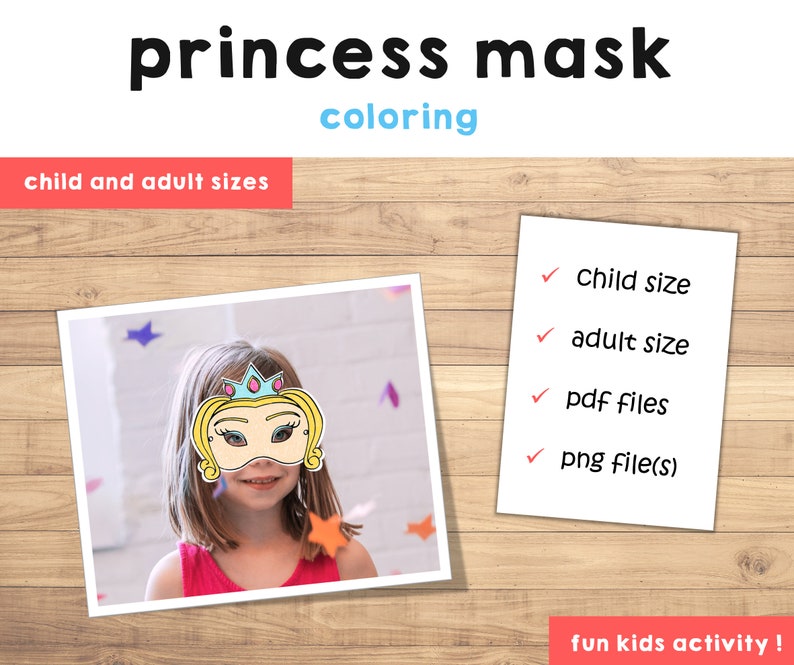 Princess Mask Printable Coloring Princess Party Favor Princess ...