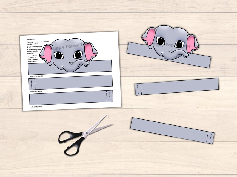 Elephant Paper Crown Party Coloring Printable Kids Craft Woodland ...