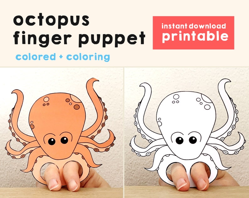 Octopus Paper Craft Printable Ocean Sea Animal Finger Puppet - Etsy