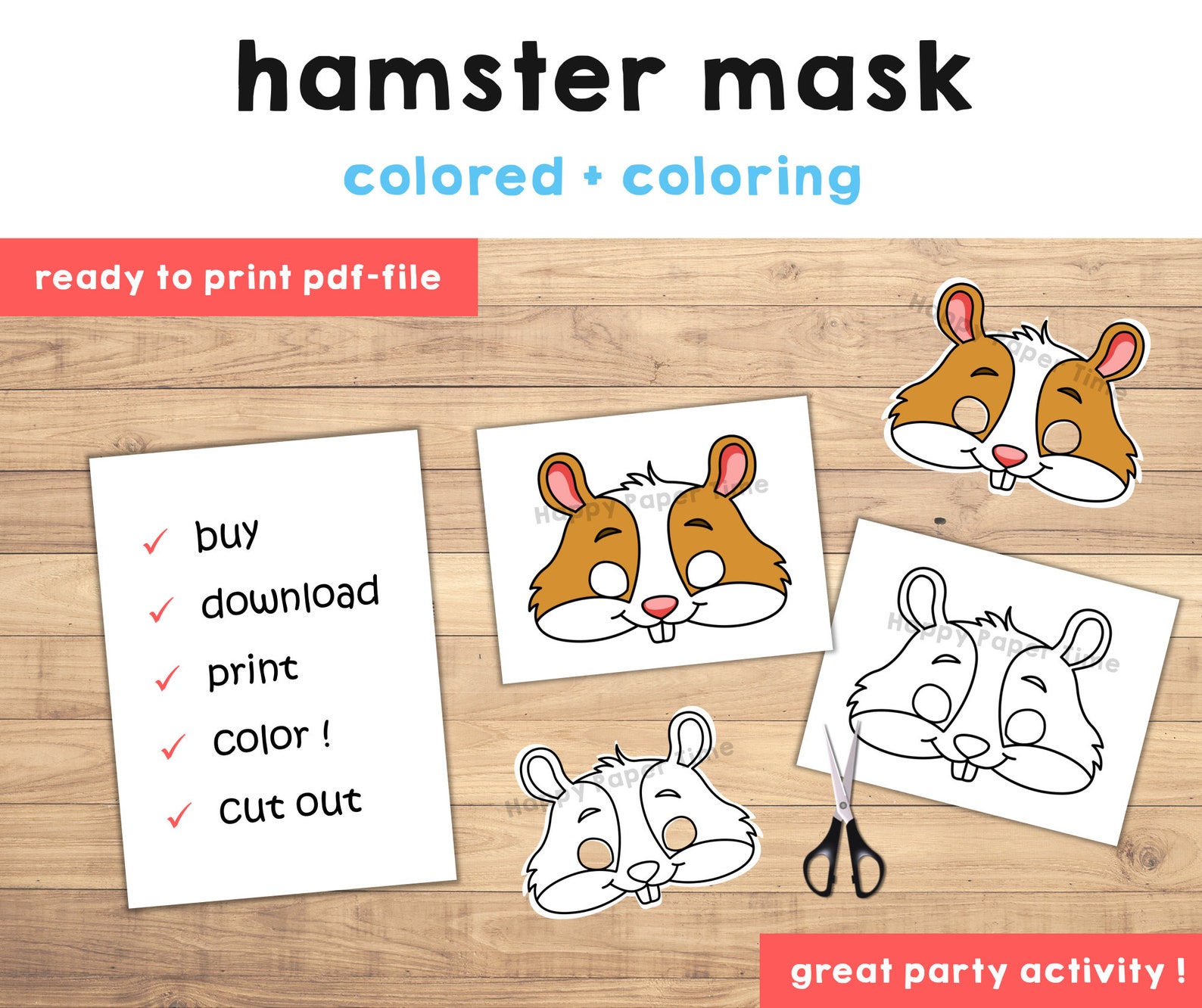 Hamster Mask Animal Mask Party Favor Pet Printable Pet Costume - Etsy
