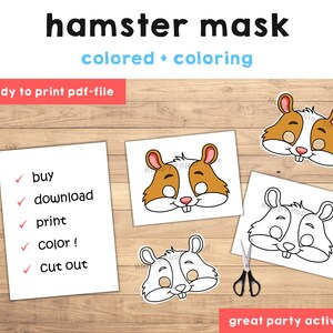 Hamster Mask Animal Mask Party Favor Pet Printable Pet Costume Coloring ...