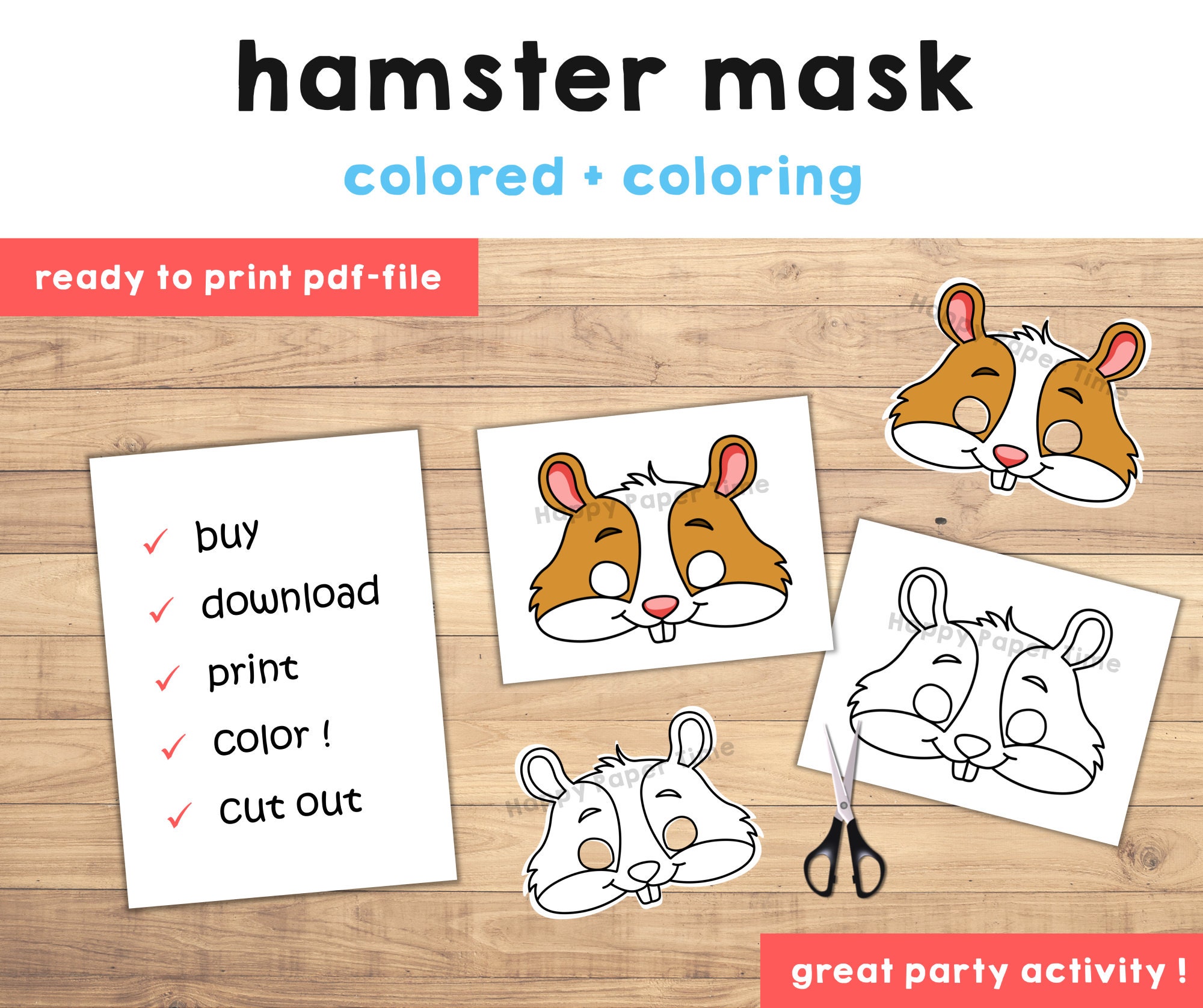Hamster Mask Animal Mask Party Favor Pet Printable Pet Costume - Etsy