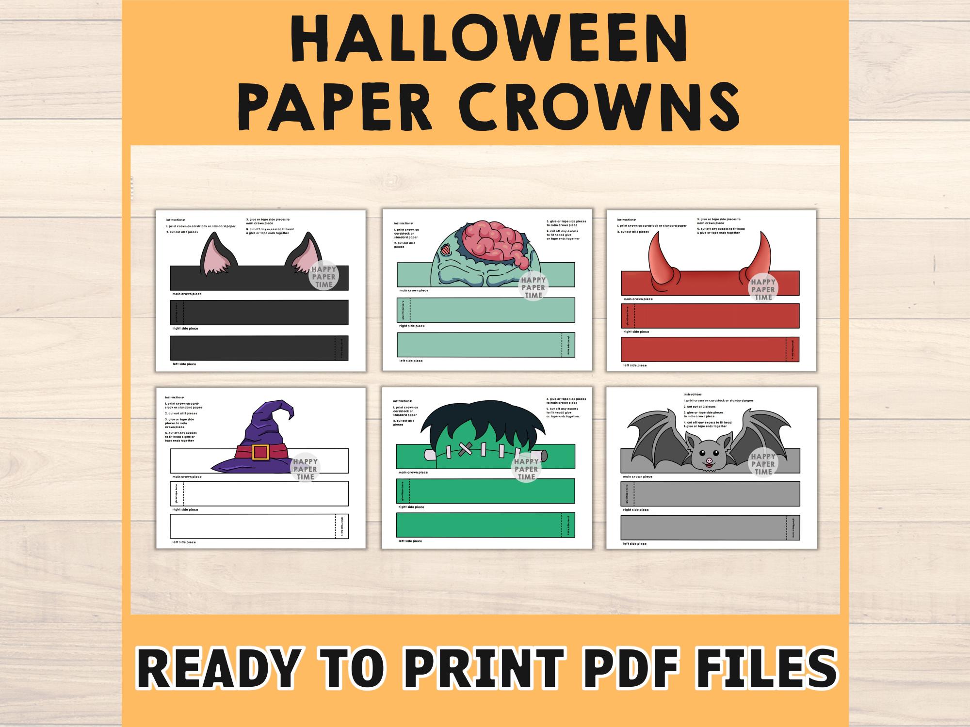 Halloween Paper Crowns Witch Zombie Bat Devil Frankenstein Printable ...