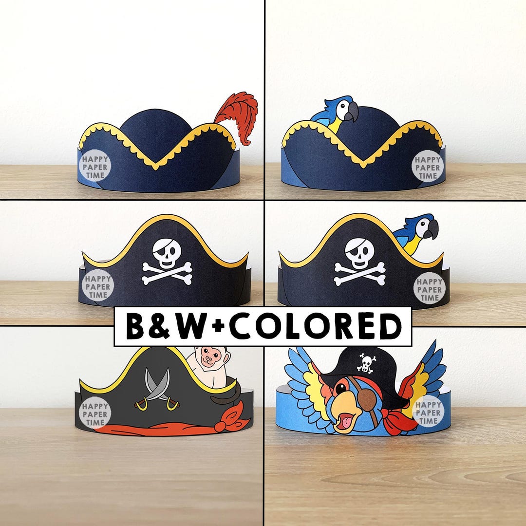 Pirate Paper Crowns Pirate Captain Parrot Printable Costume DIY Party ...