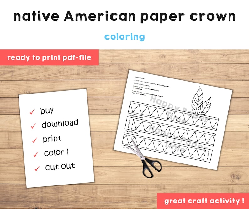 Native American Paper Headband Crown Party Coloring Printable Kids ...