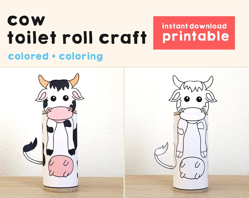 Cow Toilet Paper Roll Craft Farm Animal Party Coloring | Etsy