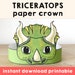 Triceratops Paper Craft Crown Party Template Printable Kids Dinosaur ...