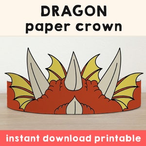Dragon Paper Crown Template Fantasy Party Headband Costume Printable ...