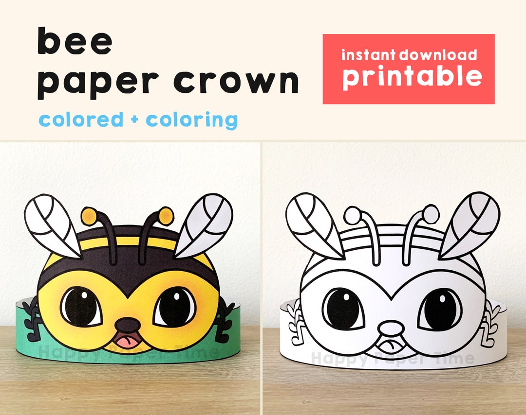 Bee Paper Crown Party Coloring Printable Kids Craft Insect Birthday ...
