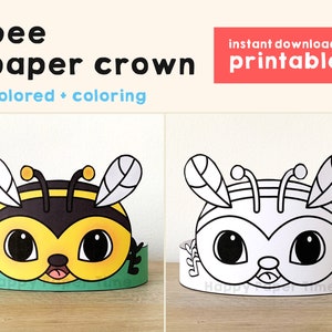Bee Paper Crown Party Coloring Printable Kids Craft Insect Birthday ...