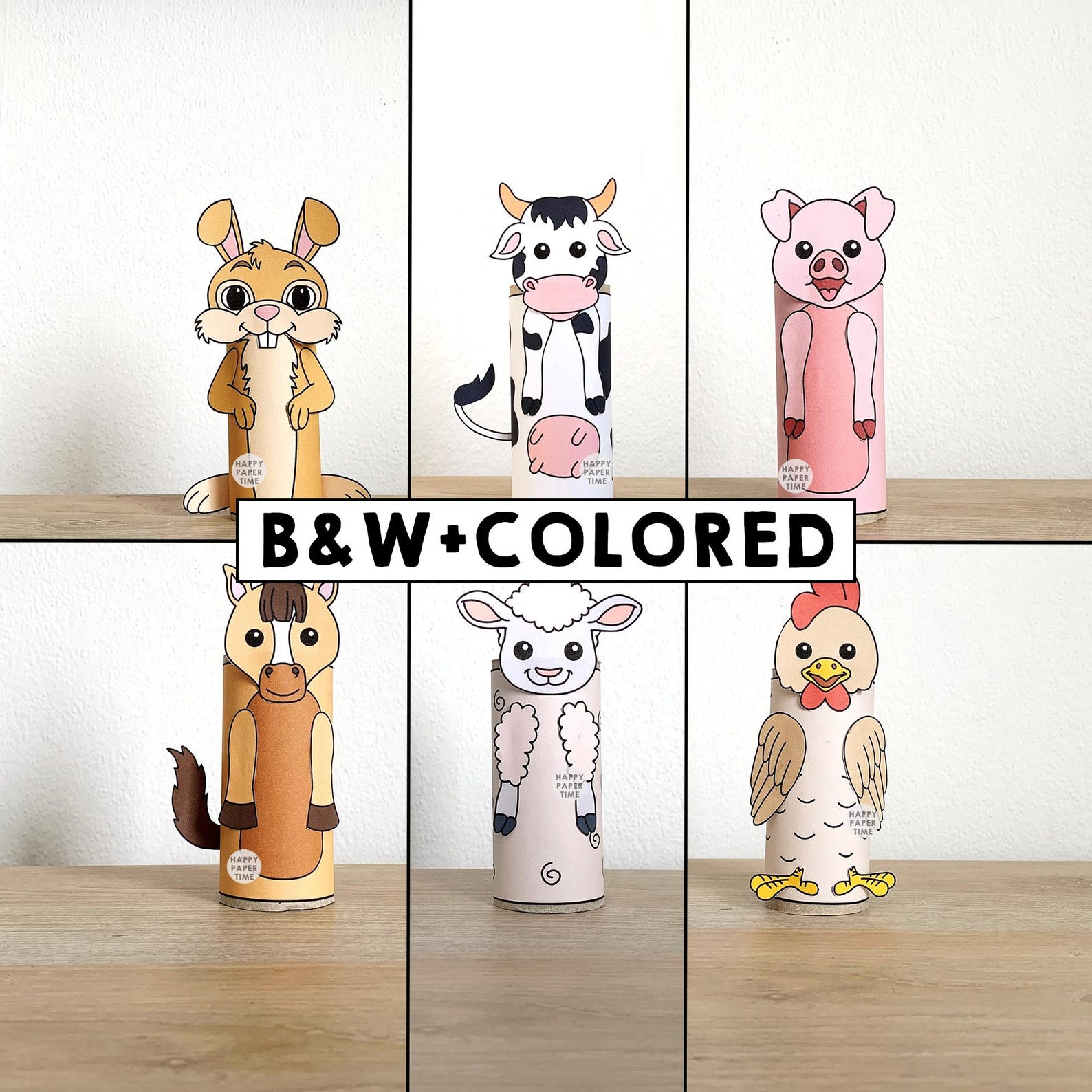 Farm Animals Toilet Paper Roll Craft Party Coloring Printable ...
