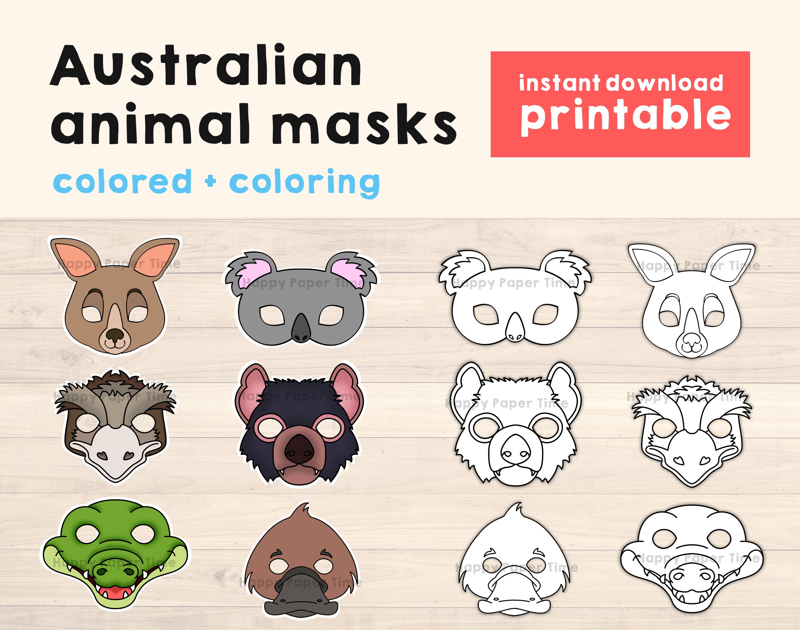 Koala Mask Kangaroo Mask Australian Animal Mask Crafting | Etsy