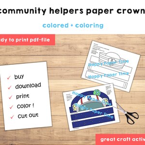 Community Helpers Paper Crowns Astronaut Pilot Chef Sailor Soldier ...