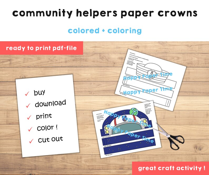 Community Helpers Paper Crowns Astronaut Pilot Chef Sailor Soldier ...