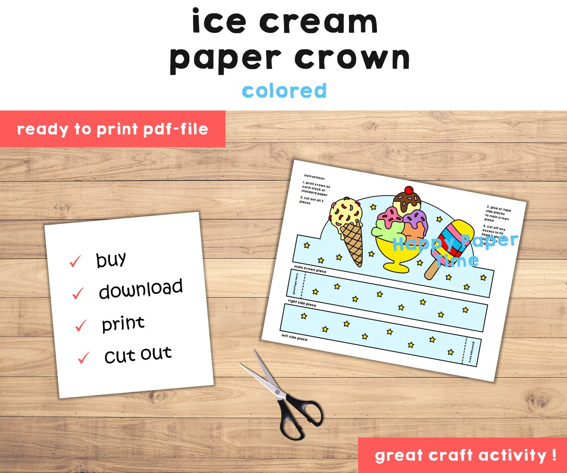 Ice Cream Paper Crowns Summer Spring Printable Kids Craft - Etsy