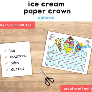 Ice Cream Paper Crowns Summer Spring Printable Kids Craft Birthday ...