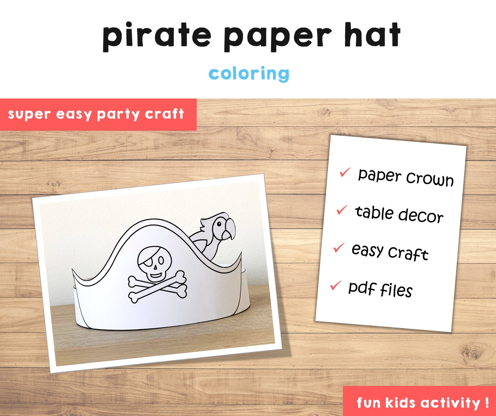 Pirate Hat Paper Crown Template Pirate Captain Party Headband - Etsy