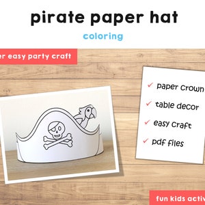 Pirate Hat Paper Crown Template Pirate Captain Party Headband Coloring ...