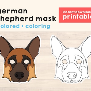 German Shepherd Dog Mask Animal Mask Party Favor Printable Dog Costume ...