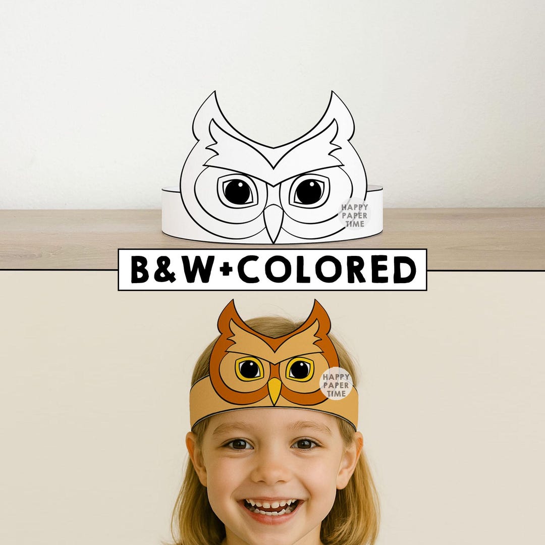 Owl Paper Crown Activity Printable Kids Craft Woodland Forest Birthday ...