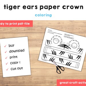 Tiger Ears Paper Crown Headband Party Coloring Printable Kids Craft ...