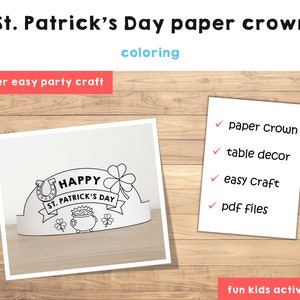 St Patrick's Day Paper Crown Headband Pot of Gold Party Coloring ...