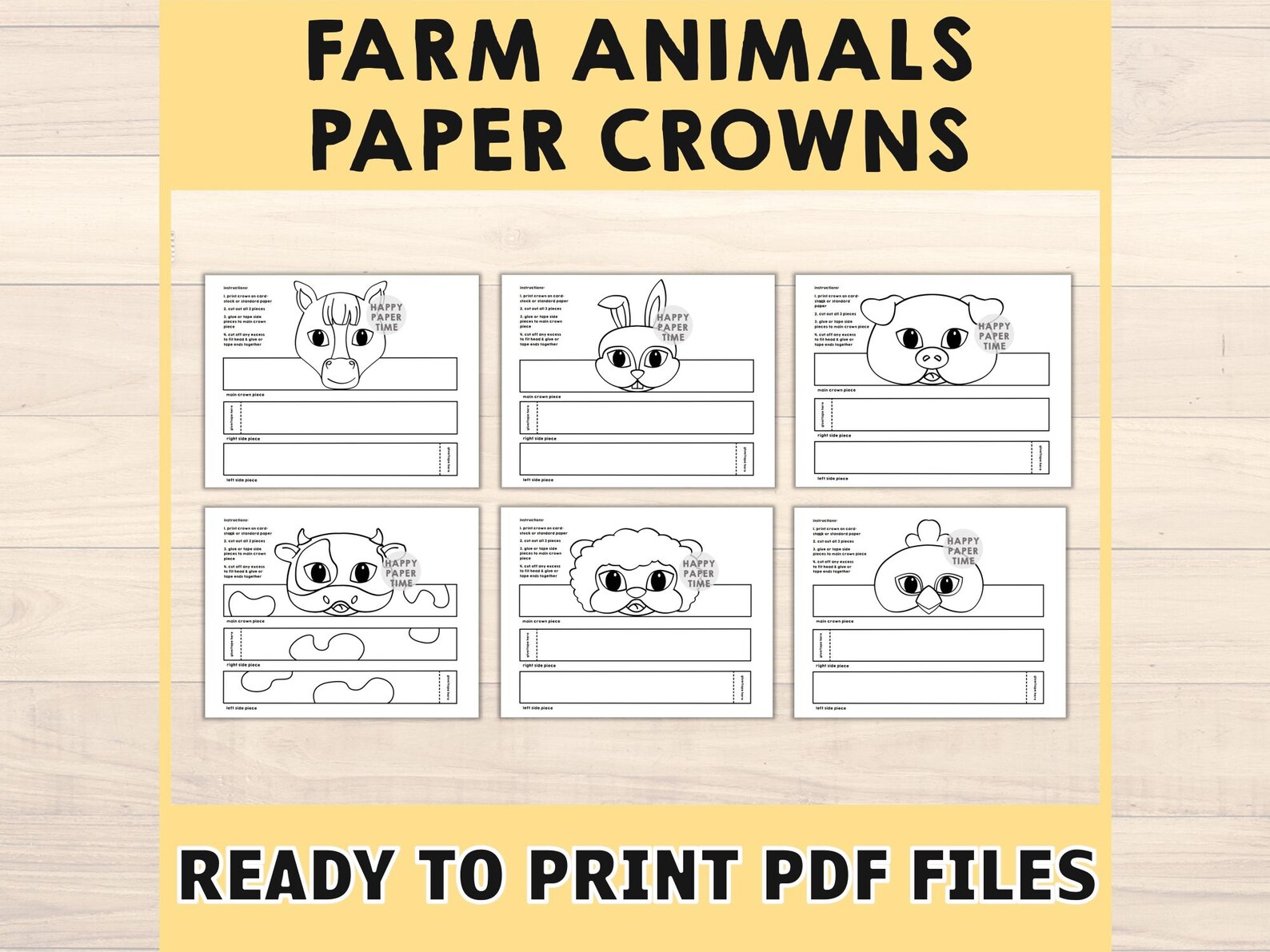 Farm Animals Paper Crowns Pig Pony Cow Rabbit Sheep Chicken Printable ...