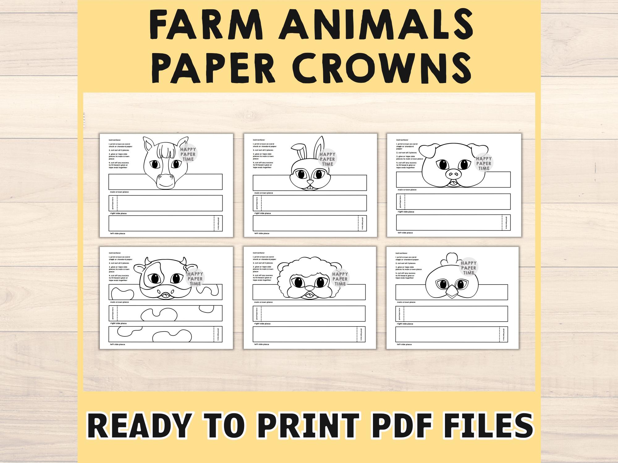 Farm Animals Paper Crowns Pig Pony Cow Rabbit Sheep Chicken Printable ...