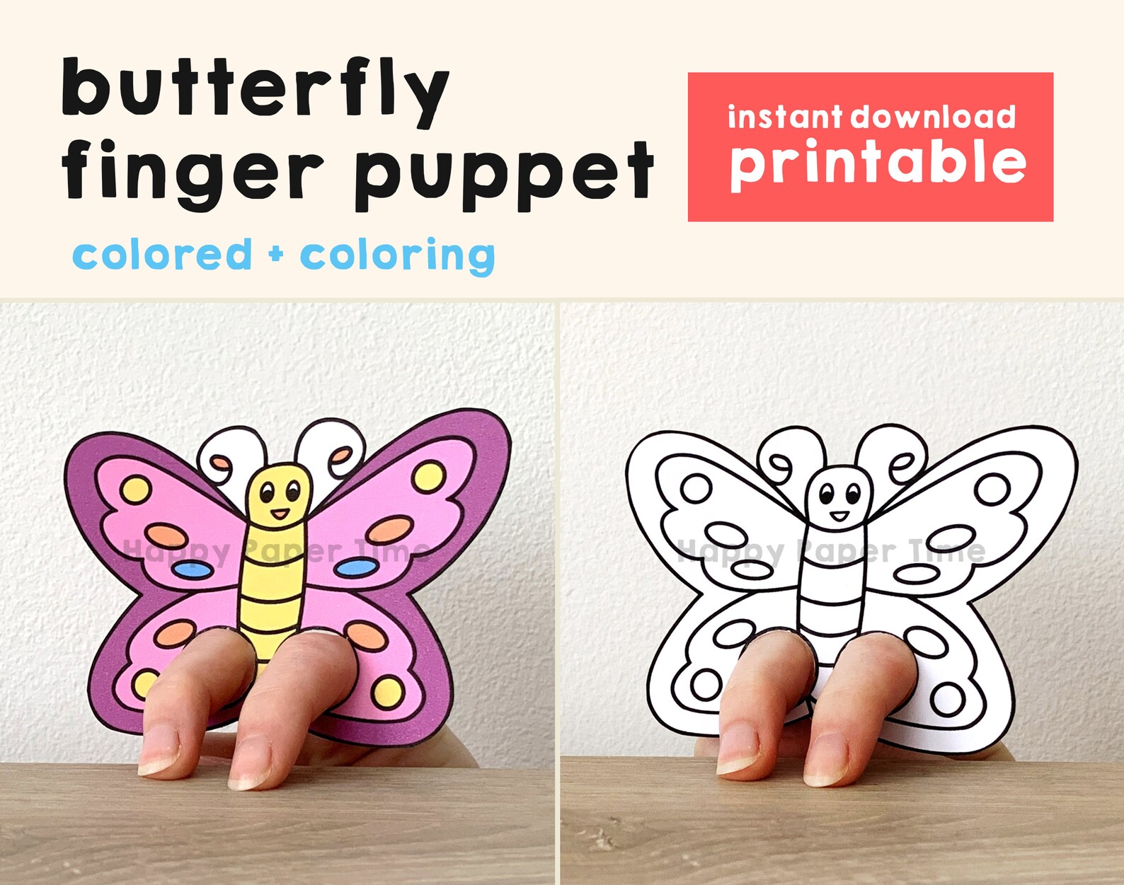 Butterfly Paper Craft Printable Finger Puppet Template Kids | Etsy