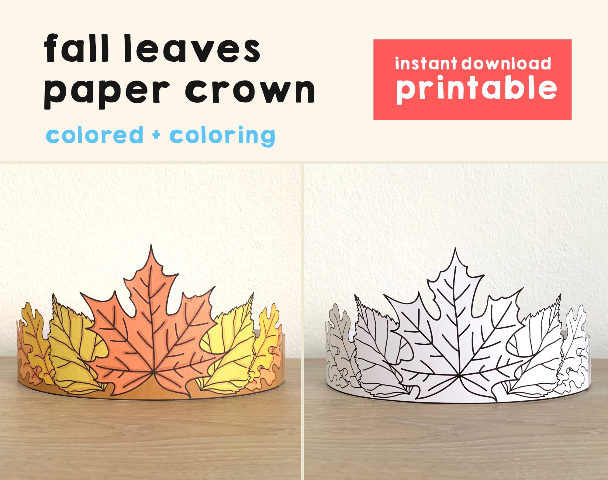 Fall Leaves Paper Crown Thanksgiving Autumn Party Coloring - Etsy