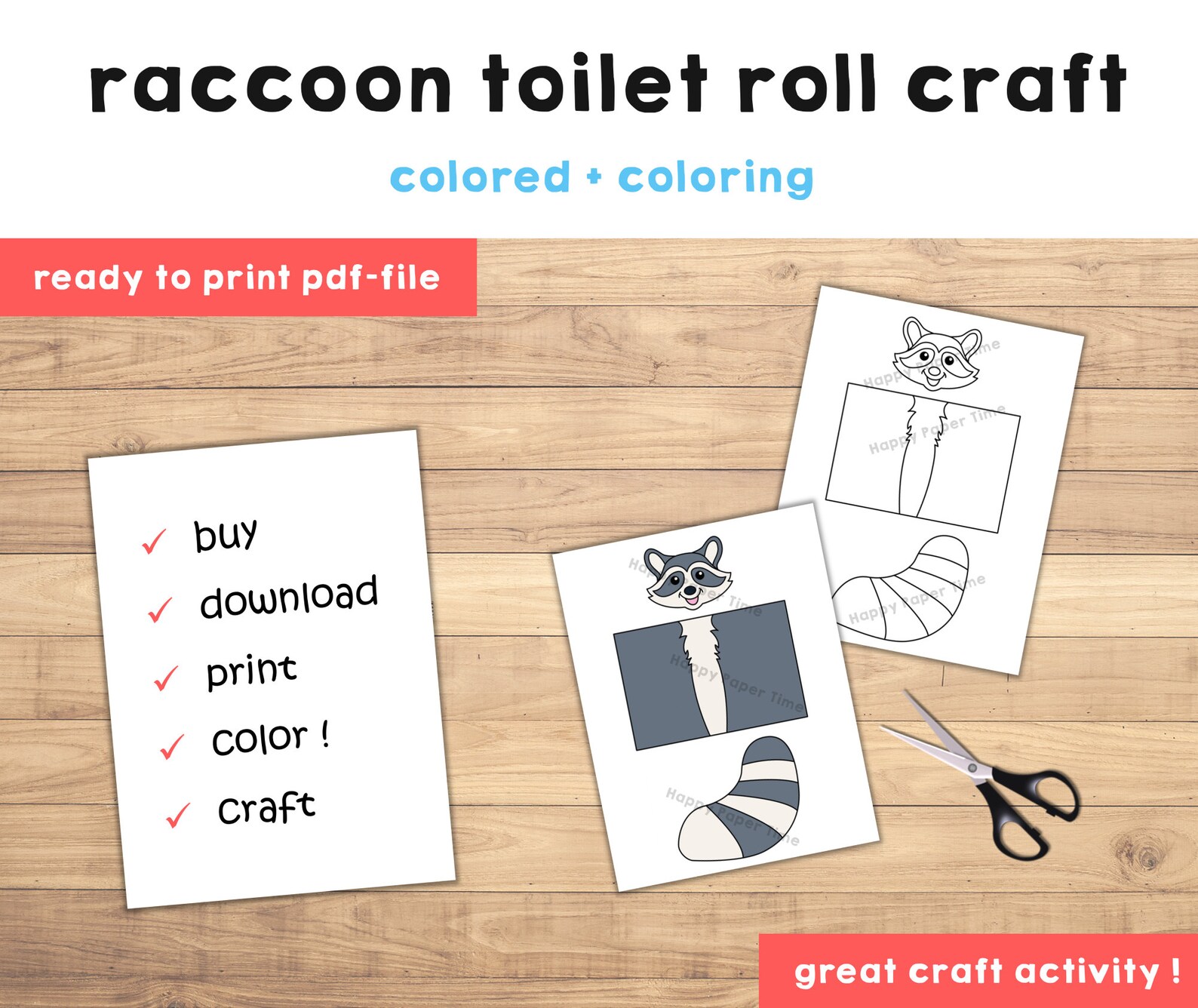 Raccoon Toilet Paper Roll Craft Forest Woodland Party Coloring | Etsy