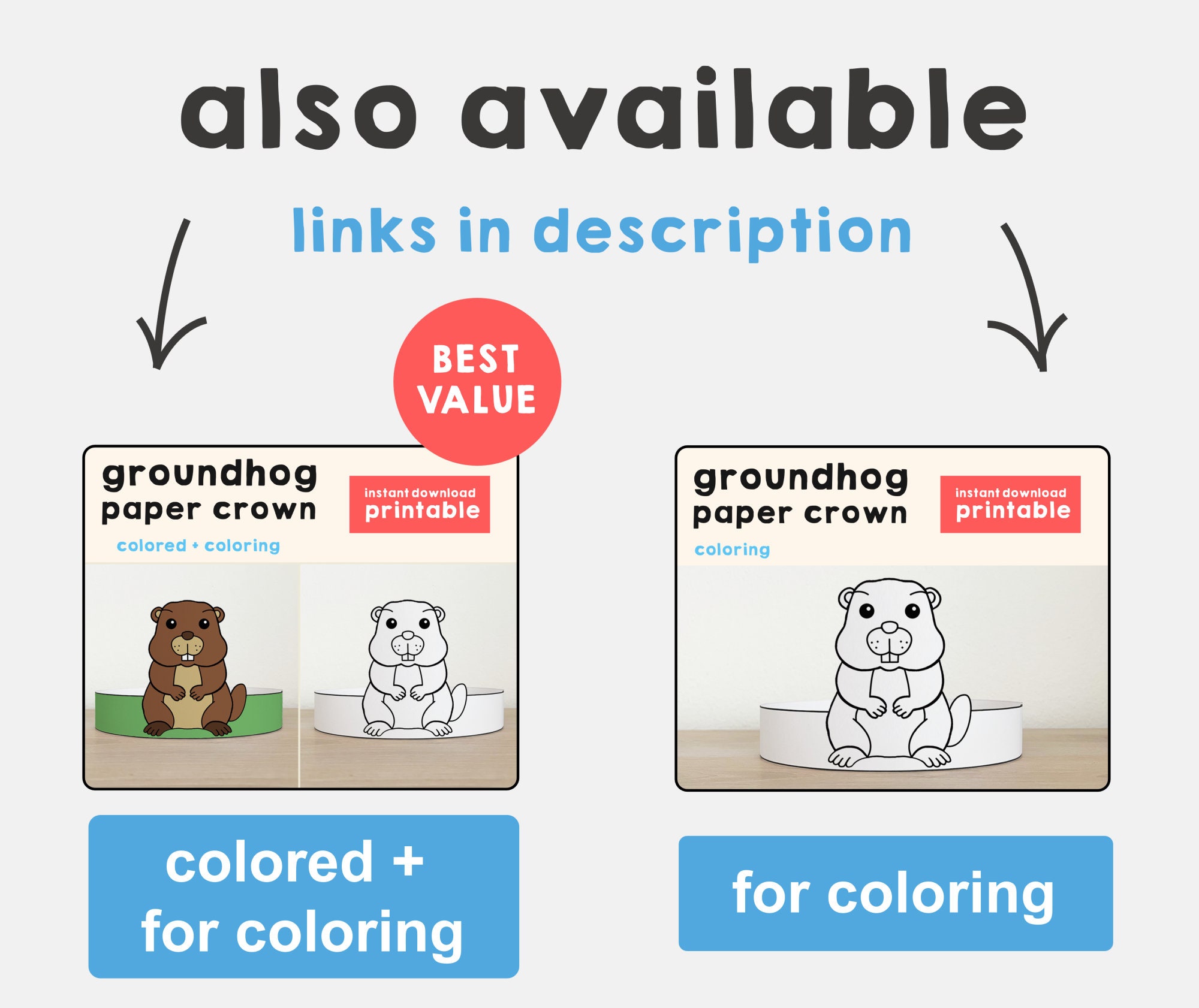 Groundhog Day Paper Crown Party Printable Kids Craft Spring Costume ...