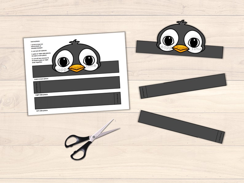 Penguin Paper Crown Party Coloring Paper Hat Printable Kids - Etsy
