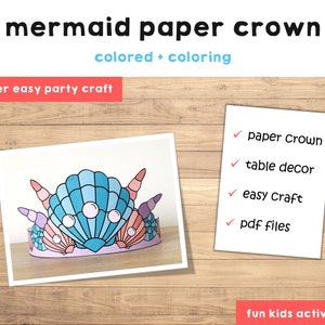 Mermaid Paper Crown Template Ocean Princess Party Headband Coloring ...