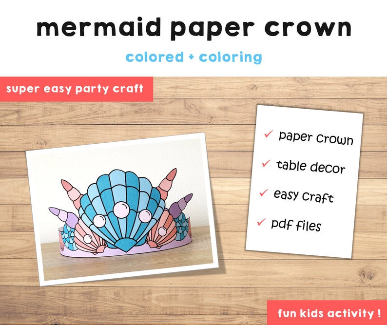 Mermaid Paper Crown Template Ocean Princess Party Headband | Etsy