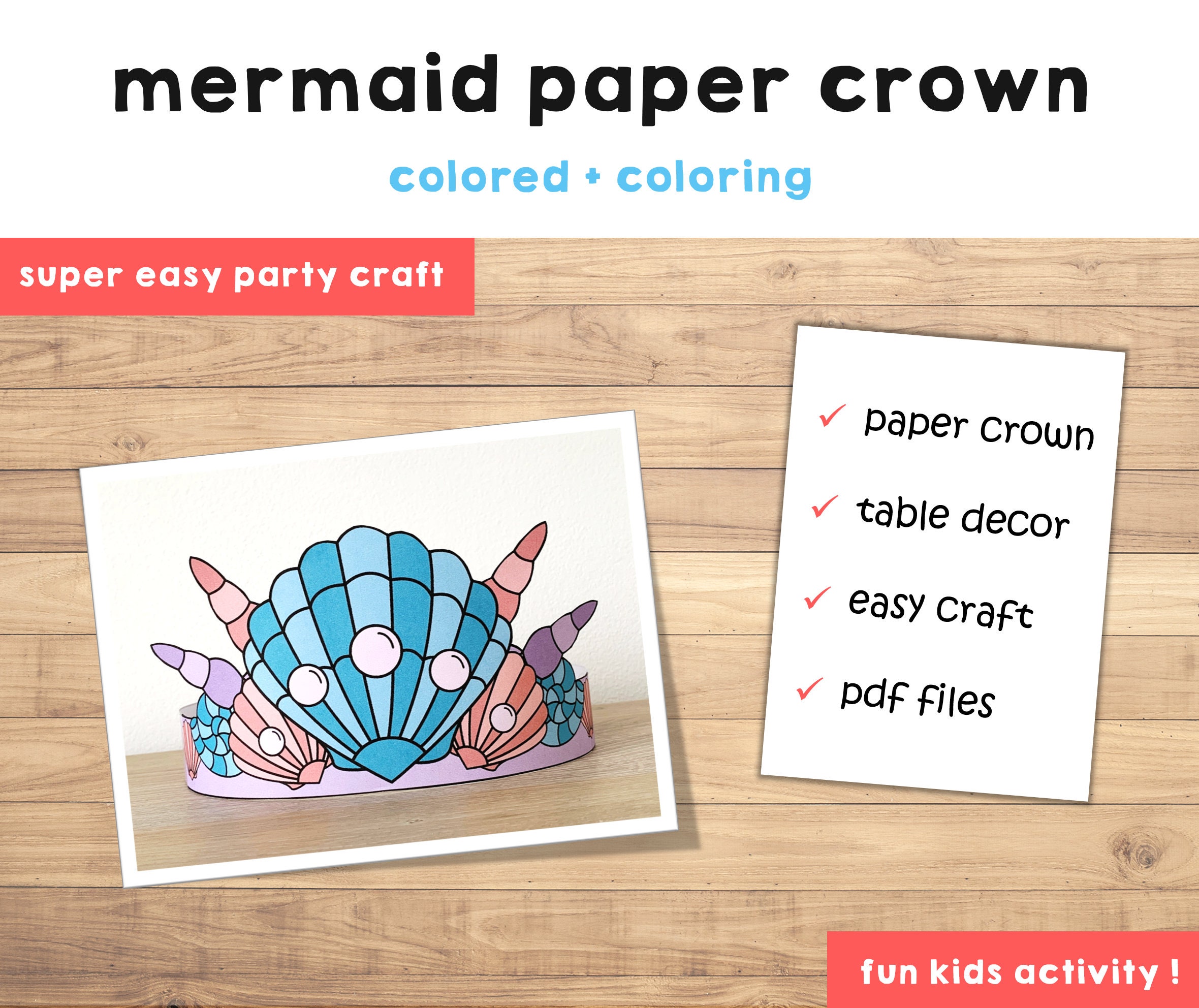 Mermaid Paper Crown Template Ocean Princess Party Headband | Etsy