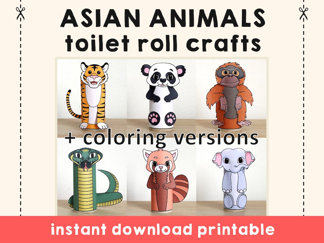 Asian Animals Toilet Paper Roll Craft Safari Party Coloring Printable ...