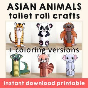 Asian Animals Toilet Paper Roll Craft Safari Party Coloring Printable ...