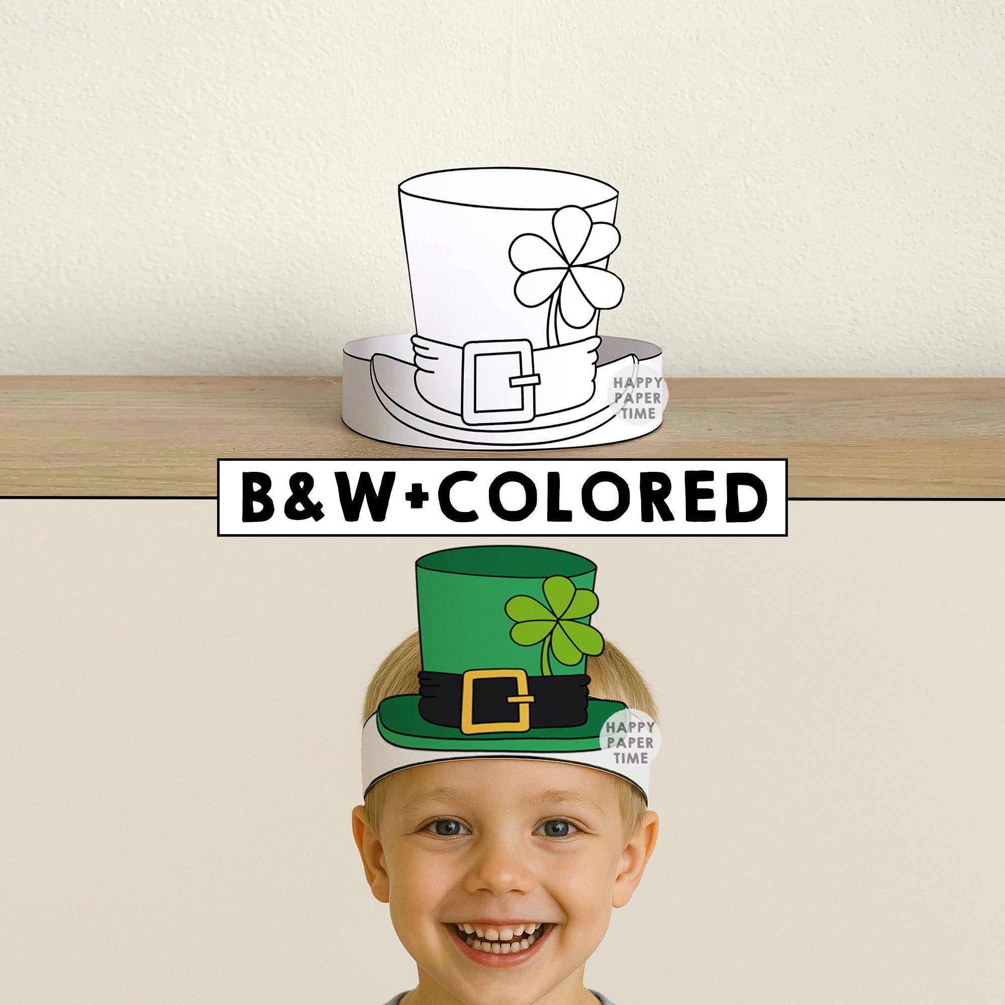 Leprechaun Hat Paper Crown Headband St Patrick's Day Party Coloring ...