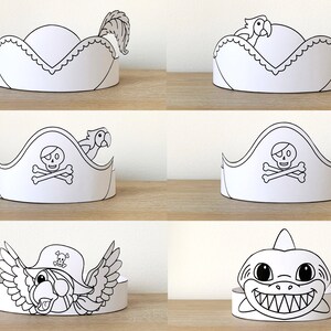 Pirate Paper Crowns Pirate Captain Parrot Shark Printable Costume DIY ...