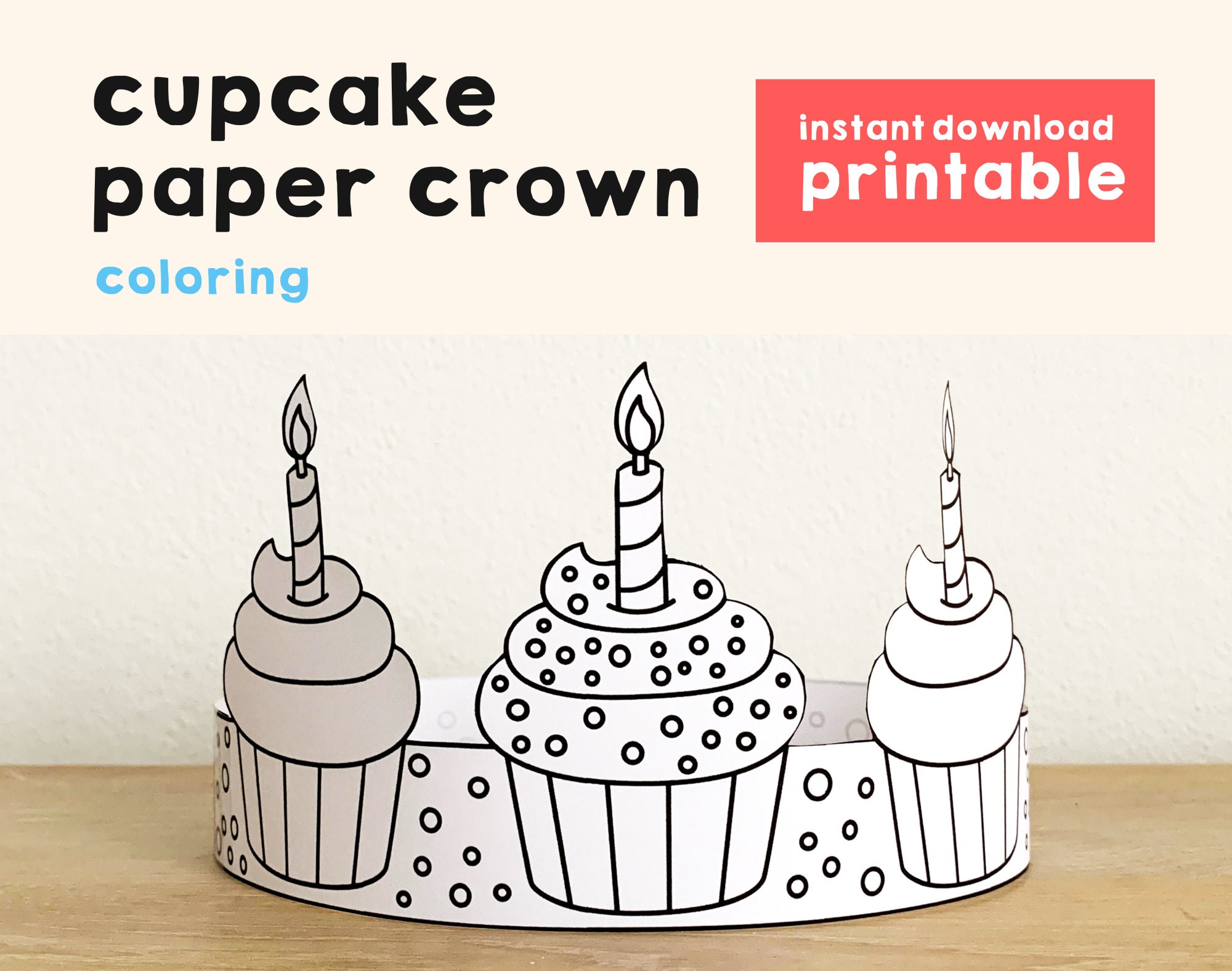 Birthday Cupcake Paper Crown Party Activity Printable Kids - Etsy