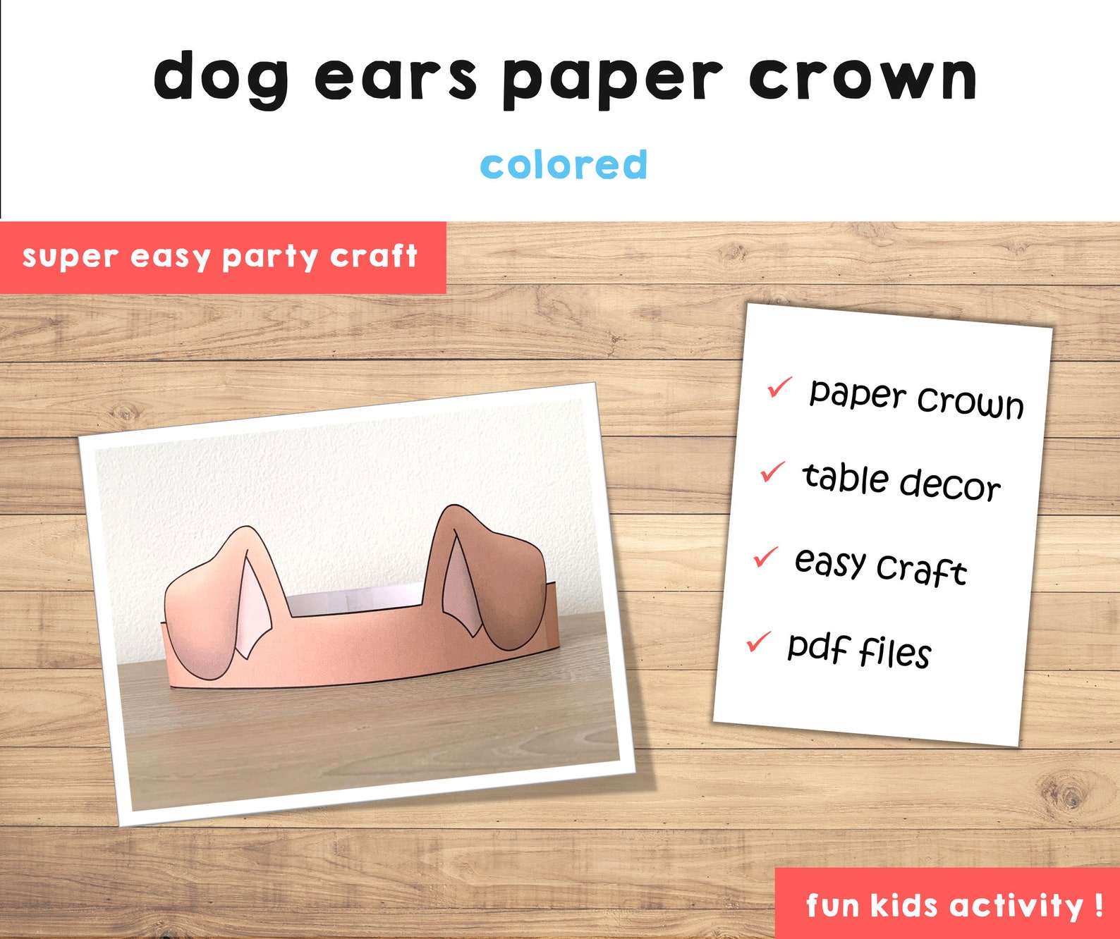 Dog Ears Paper Crown Party Coloring Printable Kids Craft Puppy | Etsy