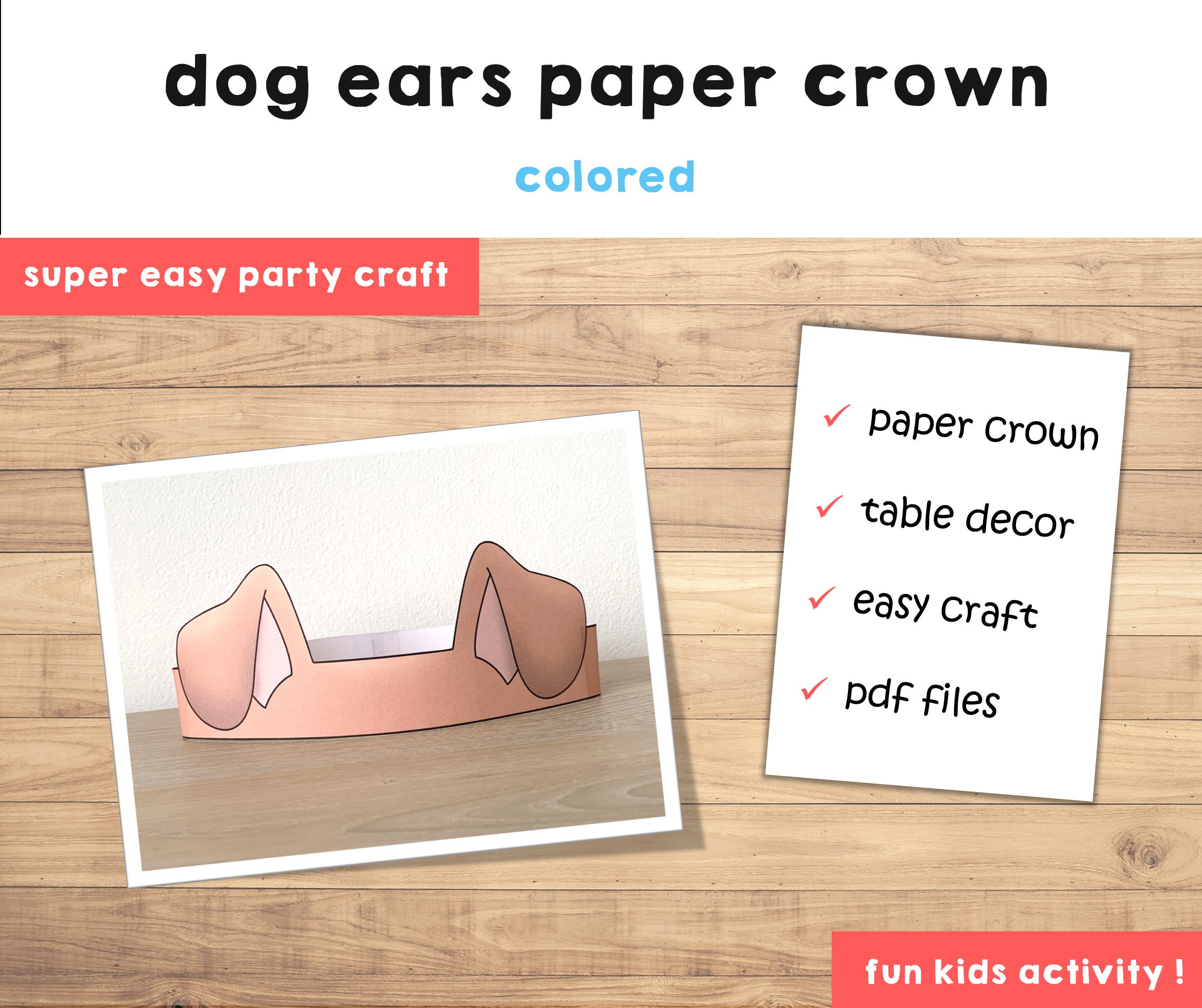 Dog Ears Paper Crown Party Coloring Printable Kids Craft Puppy | Etsy