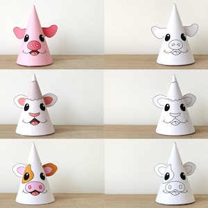 Farm Animal Party Hats Paper Printable Table Pig Horse Cow Rabbit Sheep ...