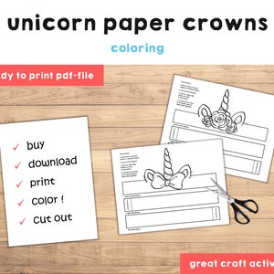 Unicorn Paper Crown Coloring Printable Kids Craft Unicorn Princess ...