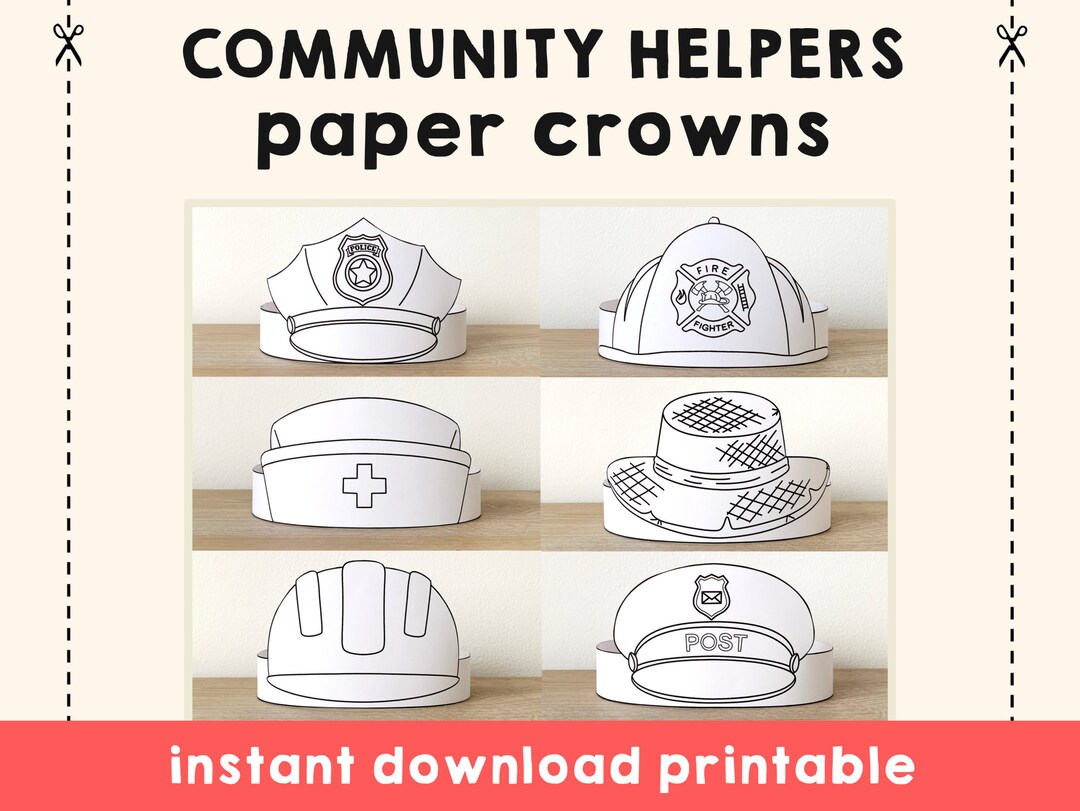 Community Helpers Paper Crowns Police Builder Farmer Nurse Postman ...