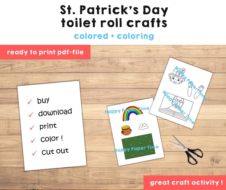 St. Patrick's Day Toilet Paper Roll Craft Activity Leprechaun Shamrock ...