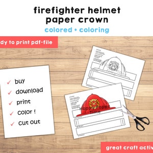 Firefighter Helmet Paper Crown Party Coloring Printable Kids Craft ...