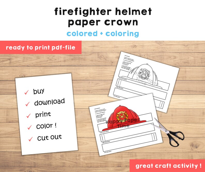 Firefighter helmet Paper Crown Party Coloring Printable Kids | Etsy